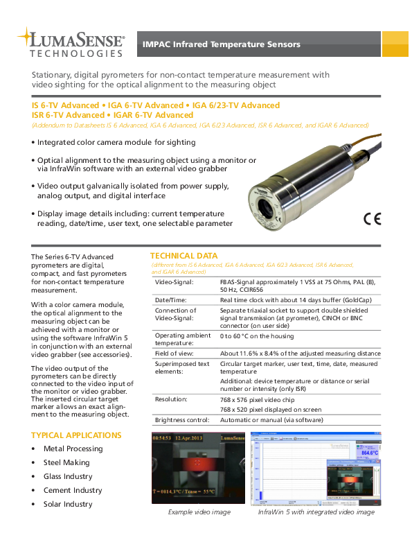 LumaSense IMPAC - Model Series 6 - Pyrometers with TV Camera Module ...