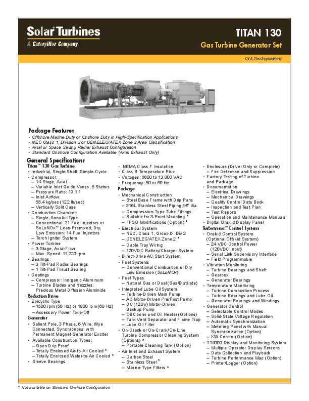 STI - Model Titan 130 - Gas Turbine Generator Set - Brochure