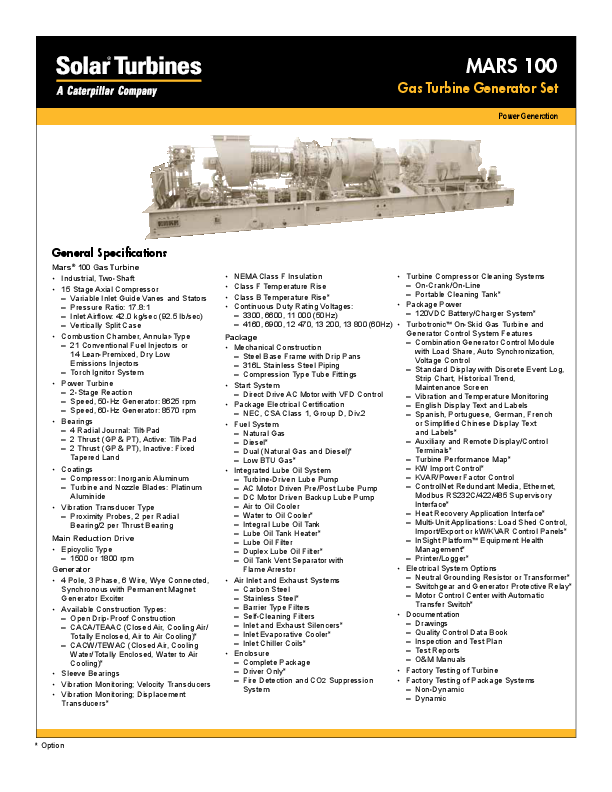 STI - Model Mars 100 PG - Power Generator Set - Brochure