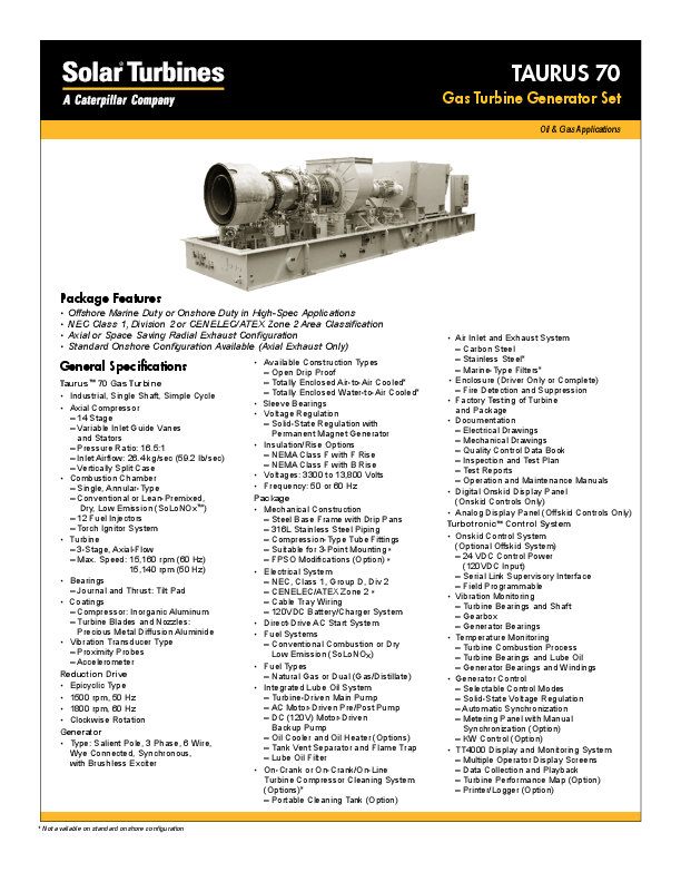 STI - Model Taurus 70 - Gas Turbine Generator Set- Brochure