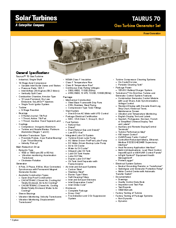 STI - Model Taurus 70 PG - Power Generator Set - Brochure