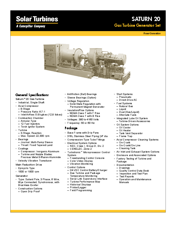 STI - Model Saturn 20 PG - Generator Set - Brochure