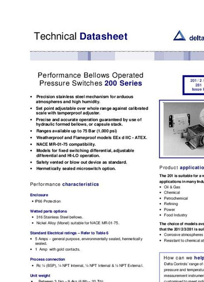 Delta-Mobrey - Model Sentry Series - Pressure Switch - Brochure
