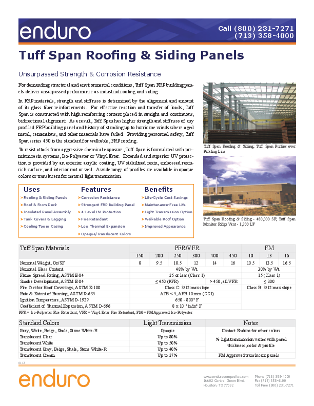 Enduro Tuff Span - Trafford Tile Panel - Datasheet