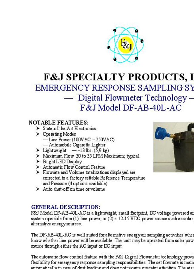 F&J - Model DF-1L-BL-8 - Brushless AC/DC Low Flow Air Sampling System ...