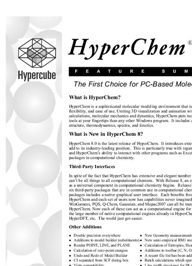 HyperChem - Version 8.0.10 - Desktop Modeling Software - Brochure