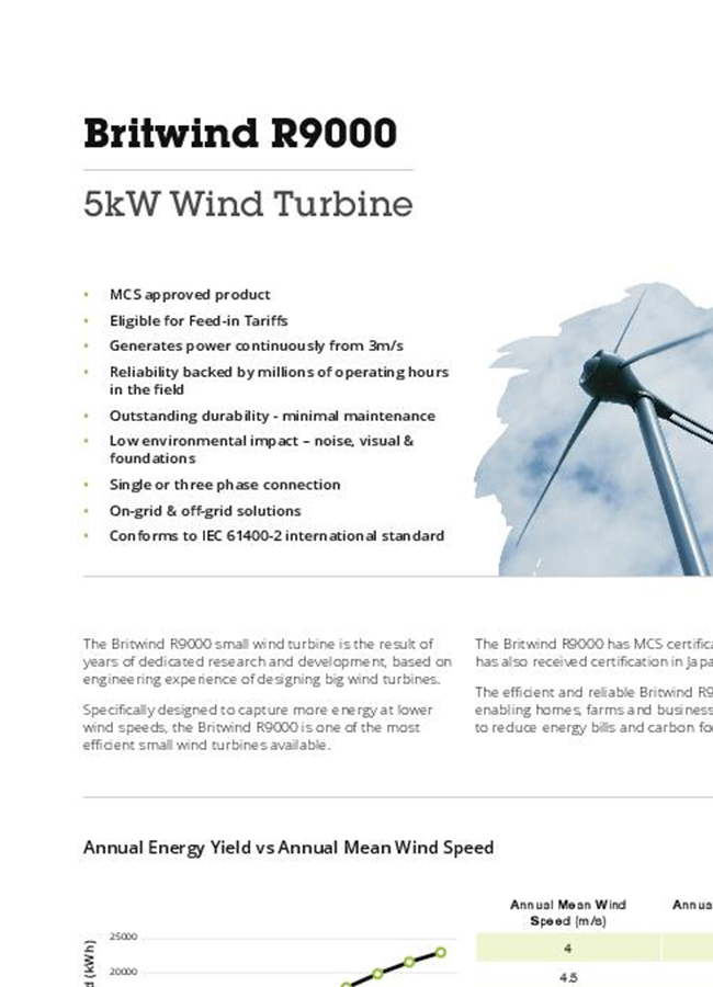 Britwind - Model R9000(H5) - 5kW Wind Turbine - Brochure