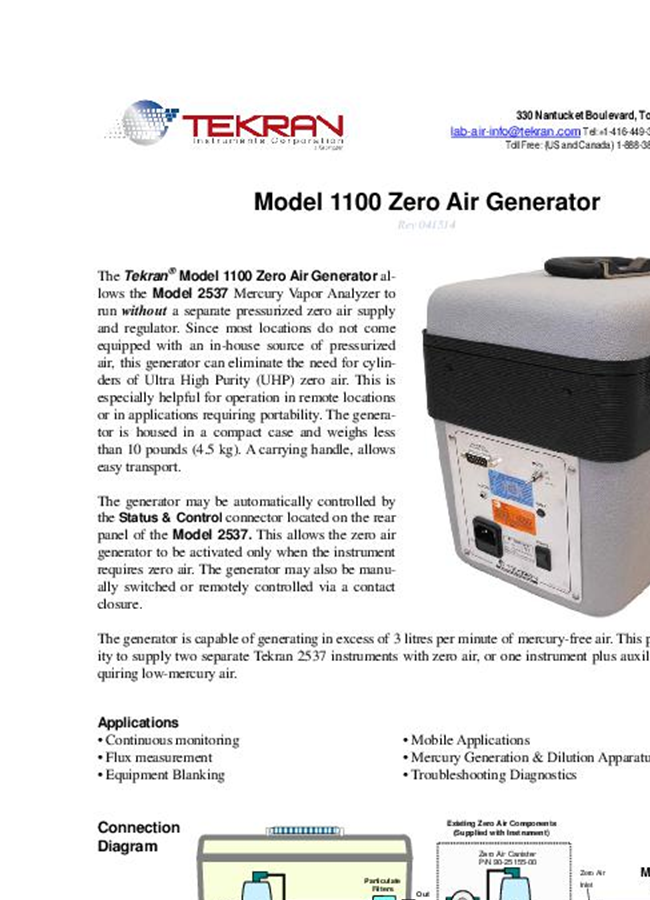 Tekran - Model 1100 - Zero Air Generator - Brochure