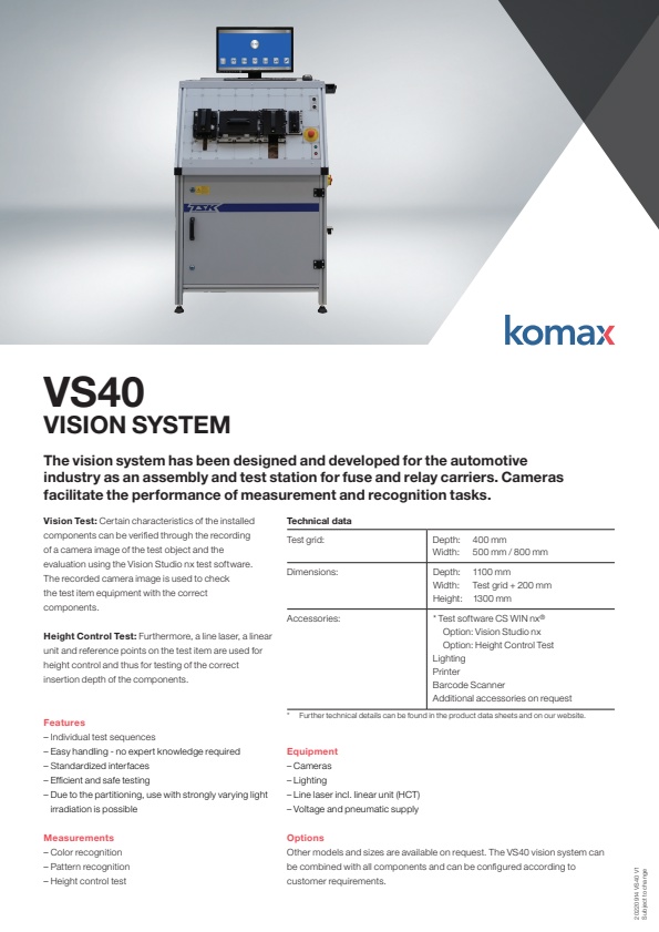 Komax - Model VS40 - Vision System - Brochure