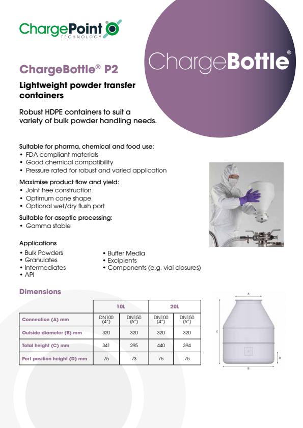 ChargeBottle - Model P2 - Pharmaceutical Powder Transfer Bottle - Brochure