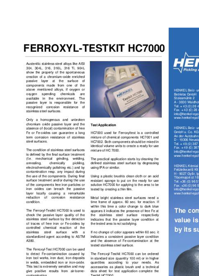 Ferroxyl- HC7000 – Test Kit Brochure