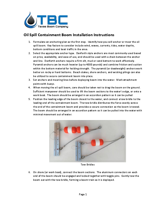 Oil Spill Containment Boom - Installation Instructions
