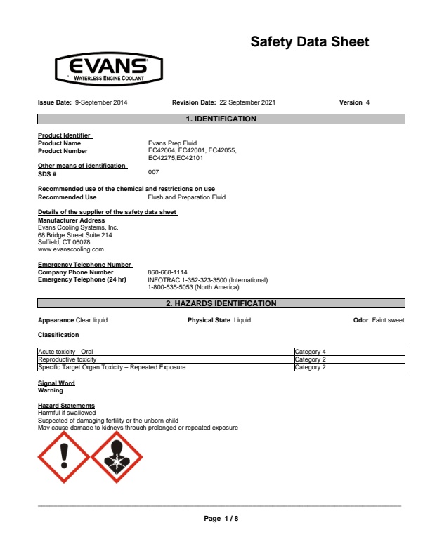 Evans - Prep Fluid - Safety Data Sheet