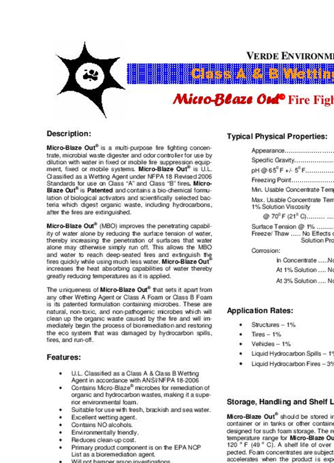 Micro-Blaze - Model Out - Fire Fighting/Bioremediation Agent - Safety ...