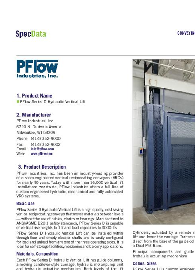 Pflow - Model D Series - Hydraulic Vertical Lift - Manual