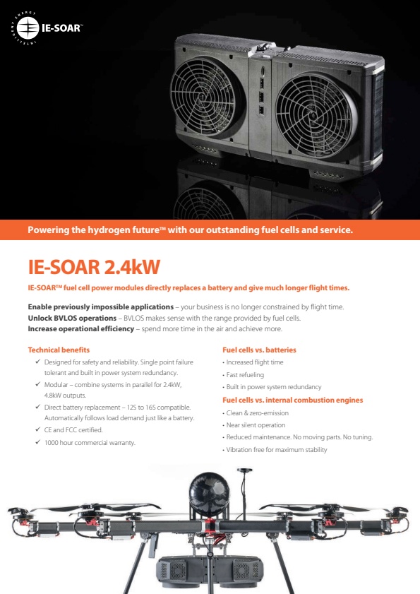 Intelligent Energy - Model IE-Soar - 2.4 - Hydrogen Fuel Cells System ...