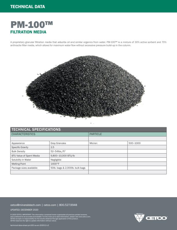CETCO - Model PM-100 - Granular Filtration Media - Datasheet