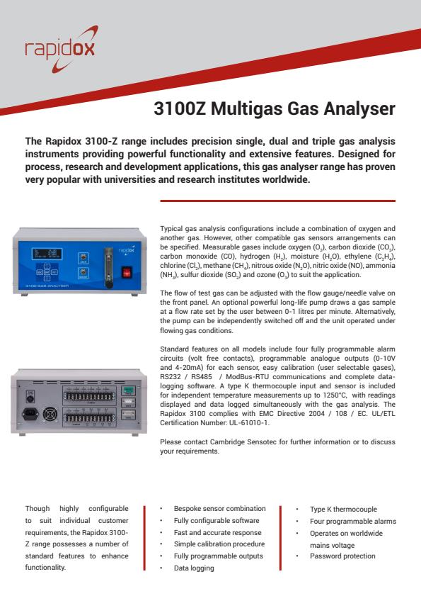 Rapidox - Model 3100 - Multigas Analyser - Brochure