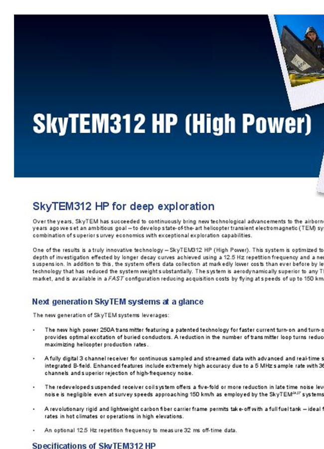 SkyTEM - Model 312 - Transient Electromagnetic (TEM) System - Brochure