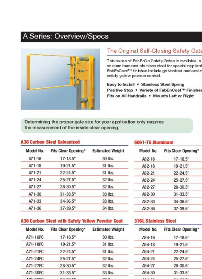 Fabenco - Model A Series - Self-Closing Safety Gate - Brochure