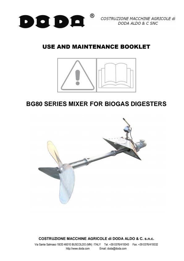 Doda - Model BG 80 Series - Biogas Mixers - Brochure