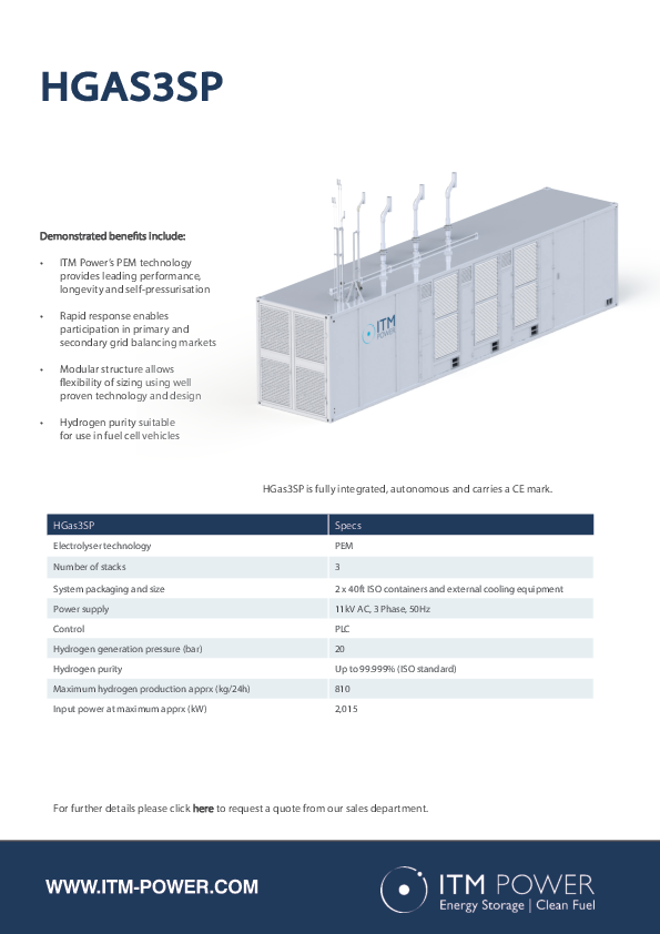 ITM - Model HGas3SP - Largest Containerised PEM Electrolyser System ...