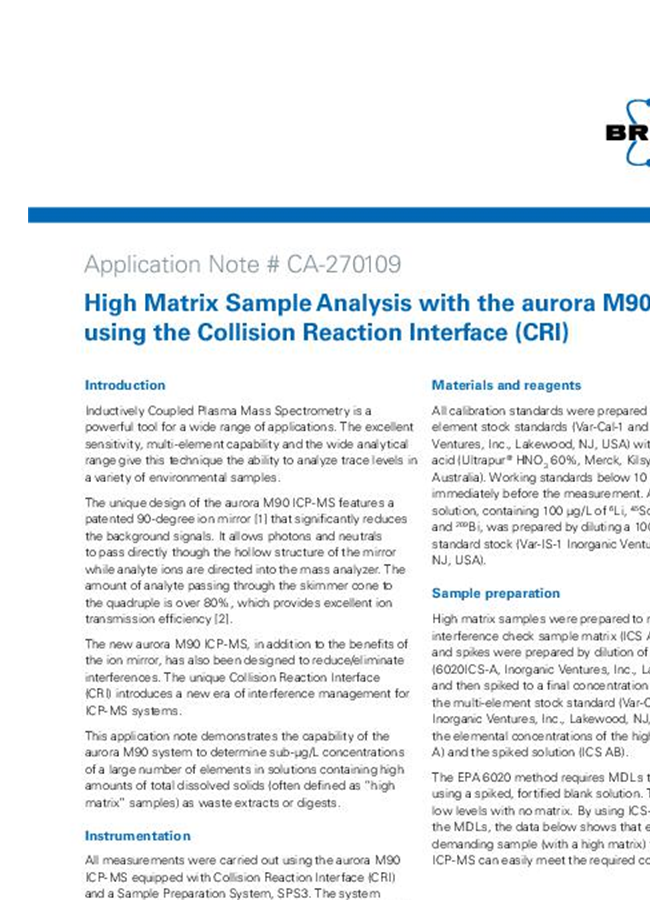 High Matrix Sample Analysis with the aurora M90 ICP-MS using the ...