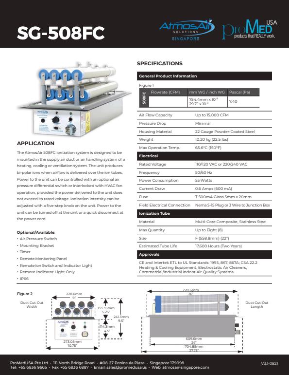 AtmosAir - Model SG-508FC - Ionization System - Datahseet