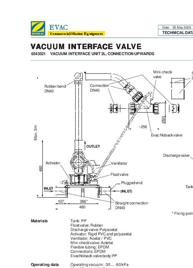 Evac- Vacuum Interface Valve - 2L - Technical Details - Brochure