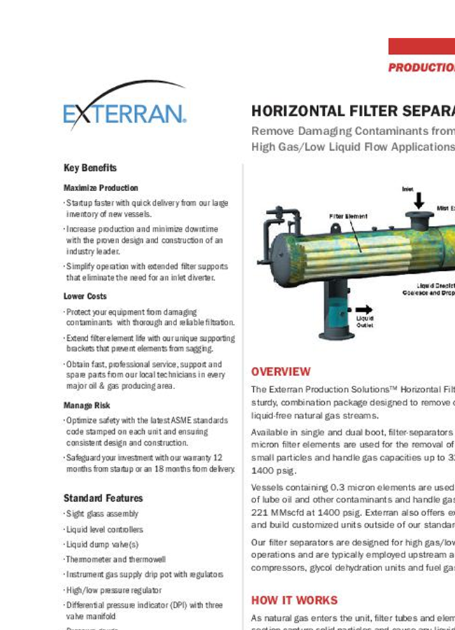 Exterran - Horizontal Filter Separator - Brochure