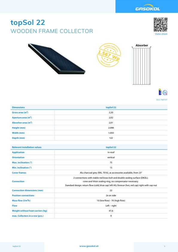 Gasokol - Model topSol 22 - Module Collector - Brochure