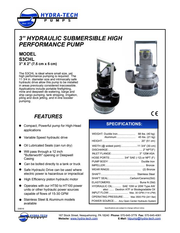 Hydra-Tech - Model S3CHL - 3 Inch Hydraulic Submersible High ...