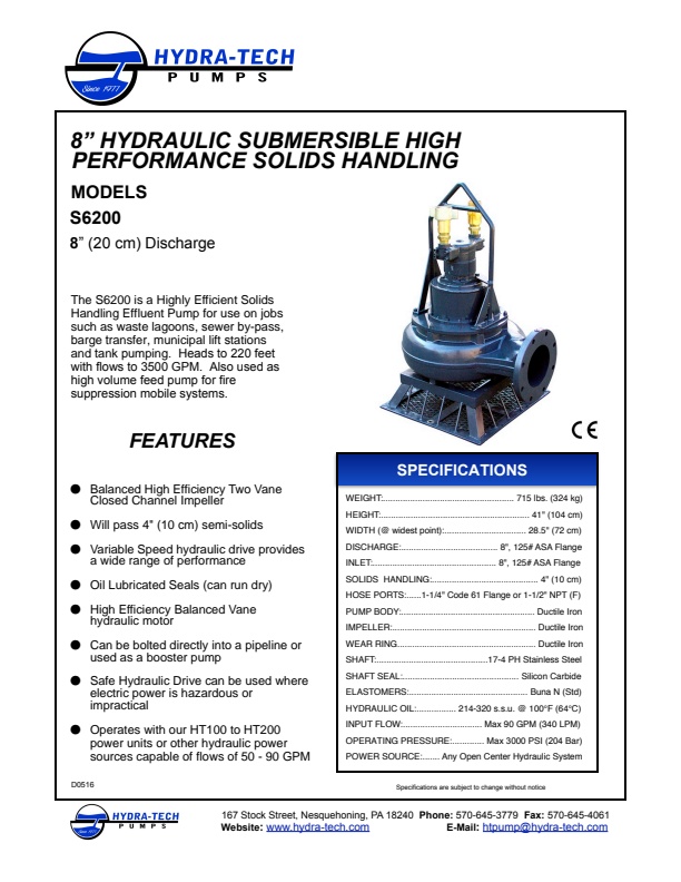 Hydra-Tech - Model S6200 - 8 Inch Hydraulic Submersible High ...