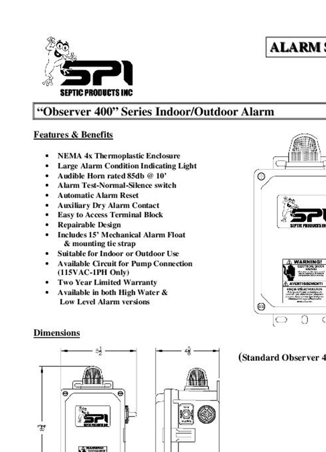 SPI - Model 50A501B-SDC1BB - Aerobic Control Panel - Brochure