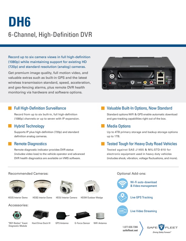 Safe-Fleet - Model DH6 - 6-Channel Full High-Definition DVR Unit Brochure