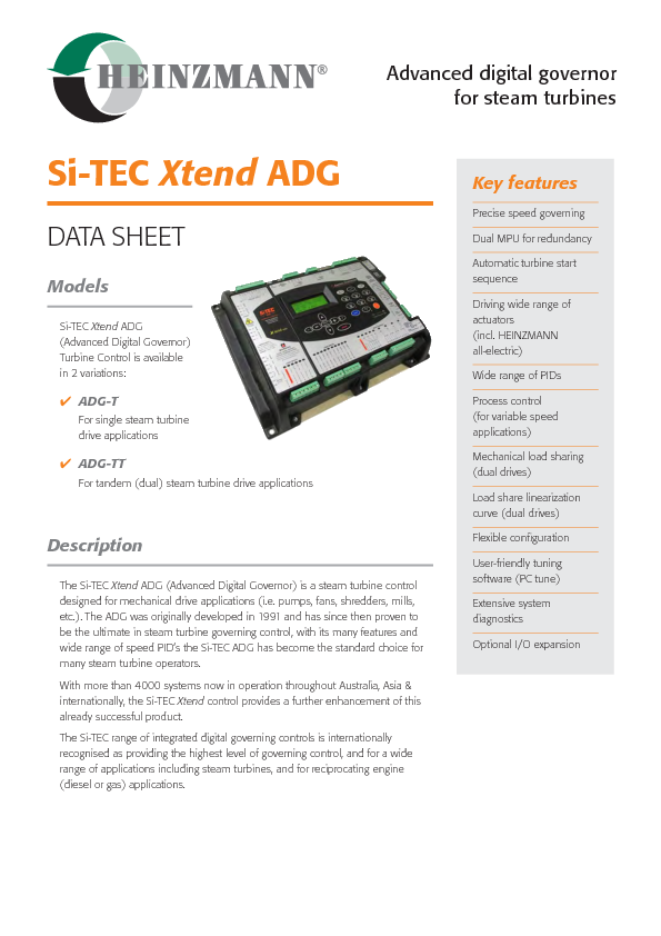 Heinzmann Si-TEC - Model ADG-T & ADG-TT - Advanced Digital Governor - Brochure