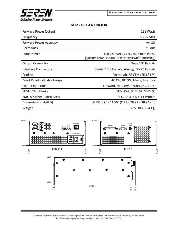 Seren - Model M125 RF - Generator - Brochure