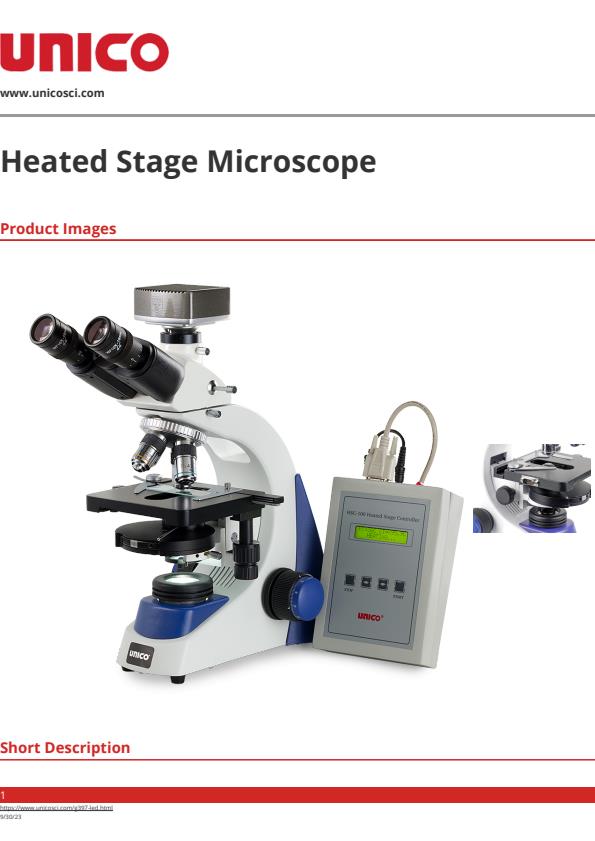Unico - Model G397-LED - Heated Stage Microscope - Brochure