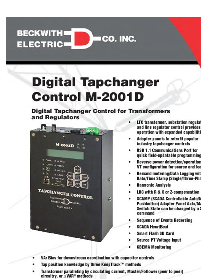 Beckwith - M-2001D - Digital Tapchanger Control for Transformers and ...