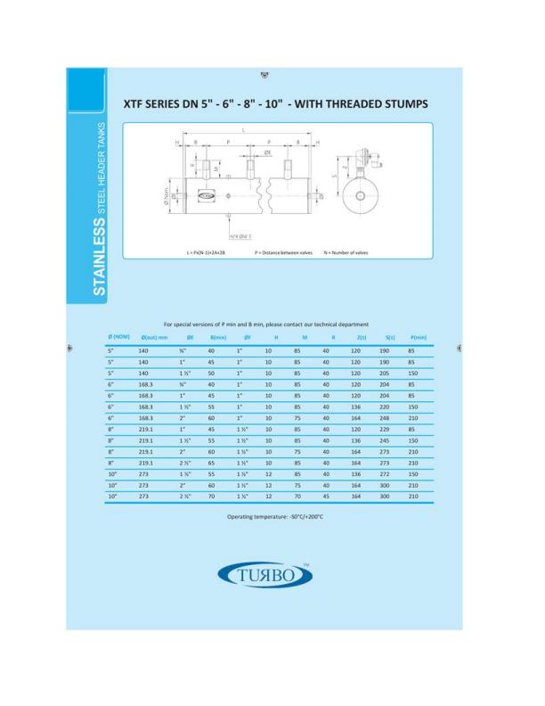 Turbo - Model XTF Series - Stainless Steel Header Tanks - Datasheet