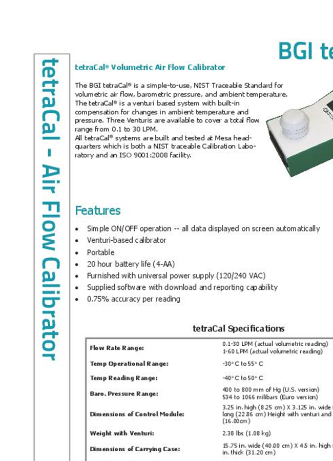 tetraCal - Air Flow Calibrators- Brochure