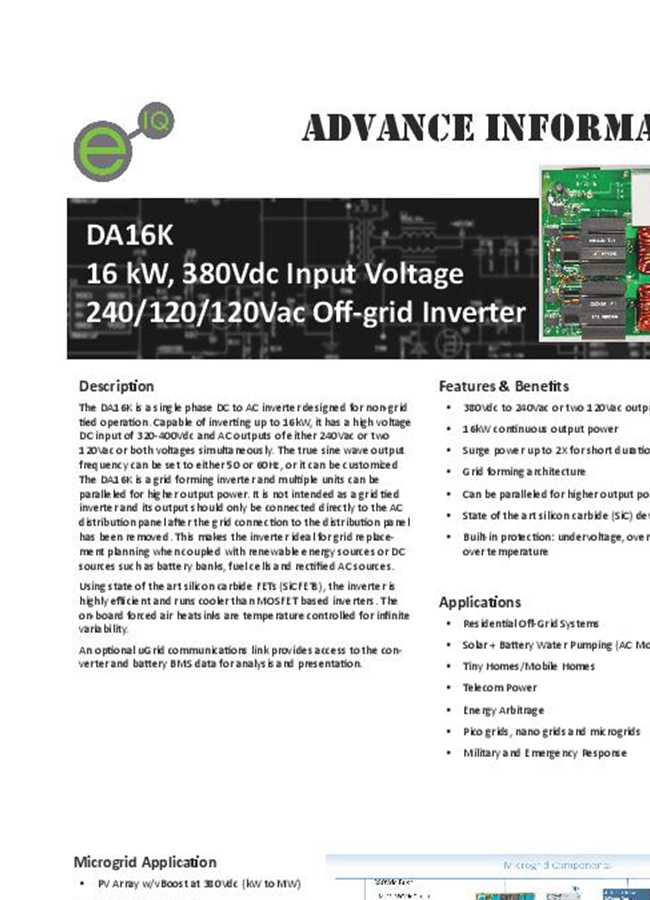 eIQ - 16 kW High Input Voltage Off-Grid Inverters - Datasheet - Brochure