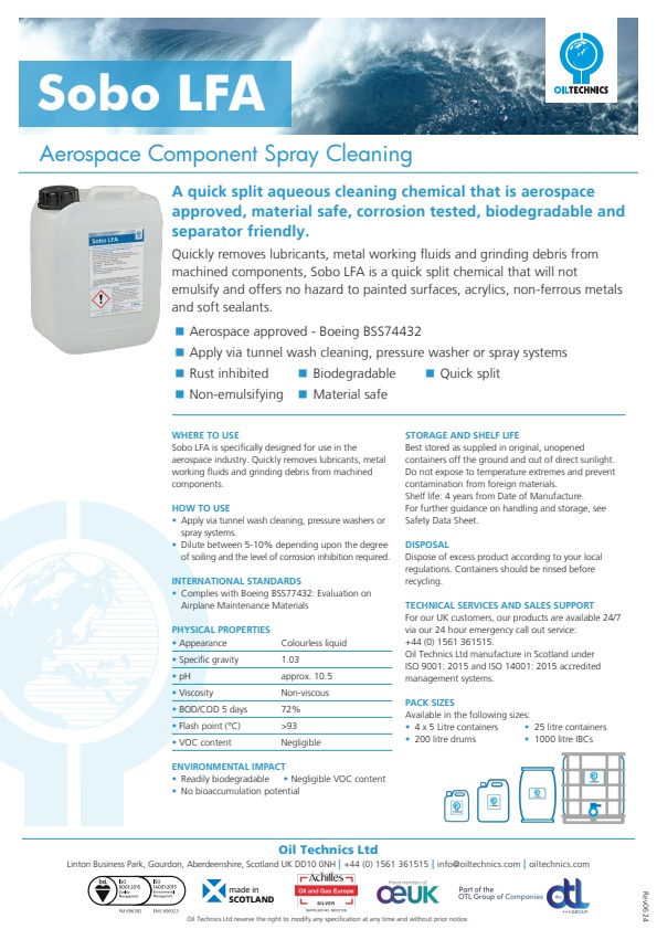 Oil Technics - Model Sobo LFA - Aerospace Component Spray Cleaning ...