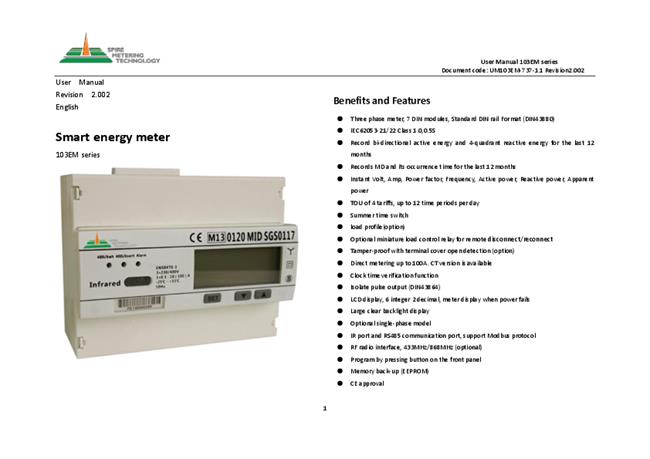 Spire Metering - Model ePrime Series 103E - Smart Electricity Meter ...