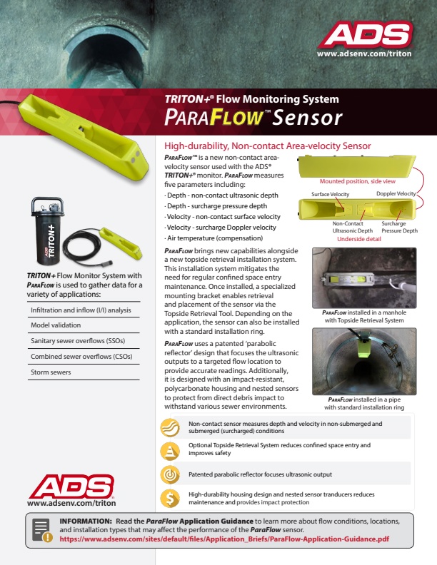 ADS - Model ParaFlow-TRITON+ - Non-Contact Area-Velocity Sensora - Brochure