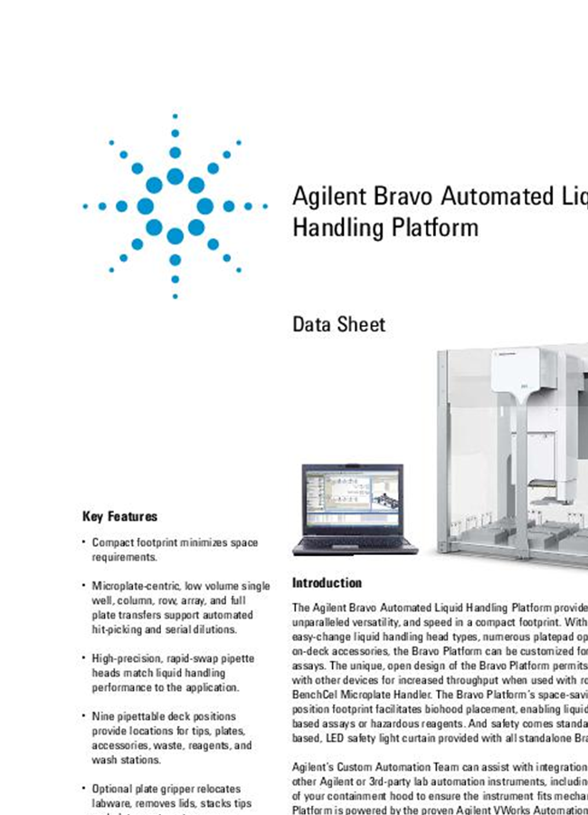 Bravo Automated Liquid Handling Platform Data Sheet