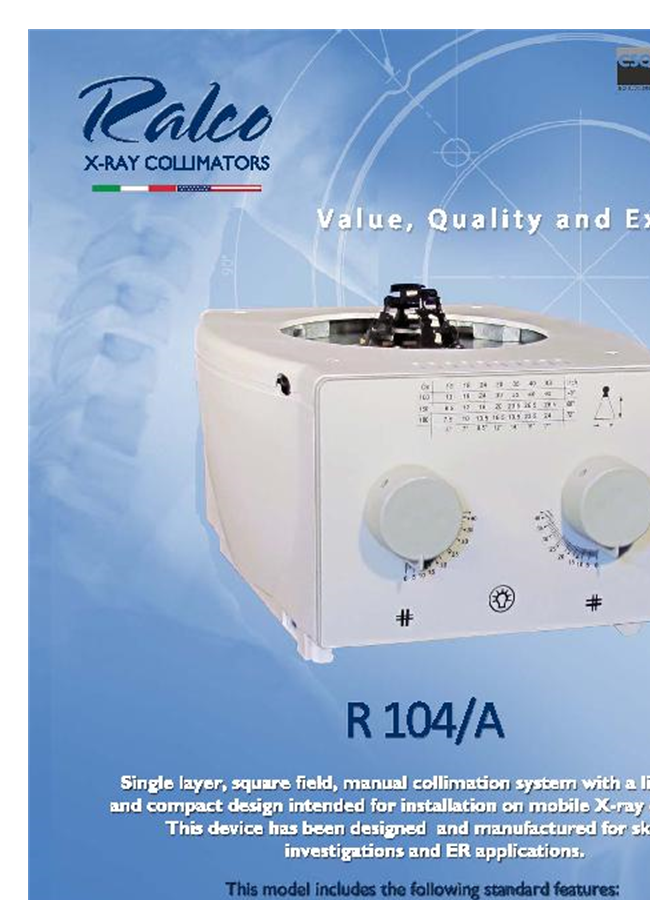 Ralco - Model R 225 - R 225 DHHS - Manual Collimator - Brochure
