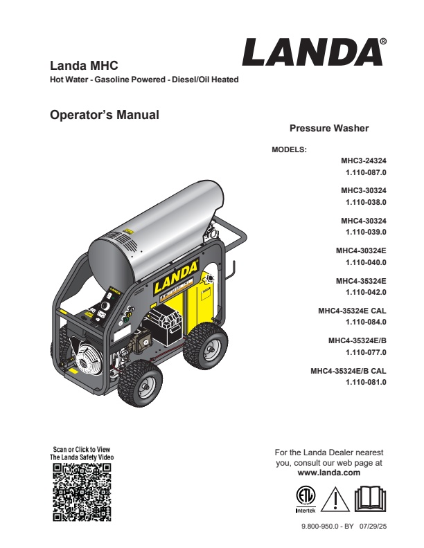Landa - Model MHC Series - Hot Water Gas & Diesel Pressure Washer -Brochure