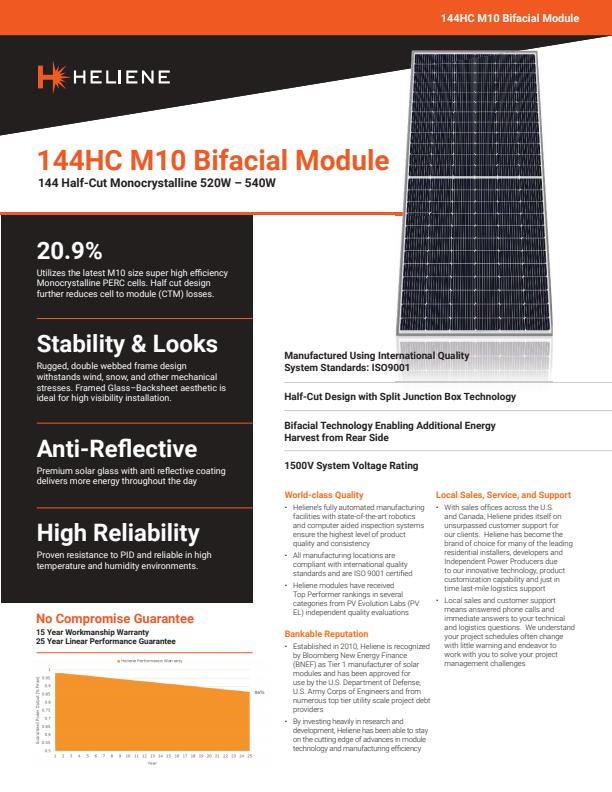 Heliene - Model 144HC M10 - 520W - 540W 144 Half-Cut Monocrystalline ...