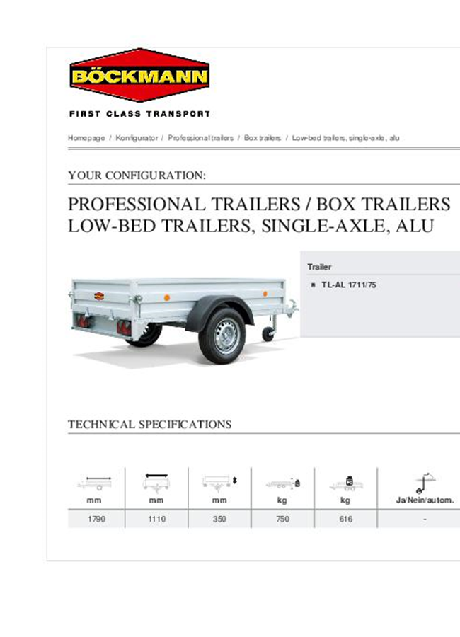 Bockmann - Model HL-AL 2514/75 - Single-Axle High-Bed Platform Trailer ...